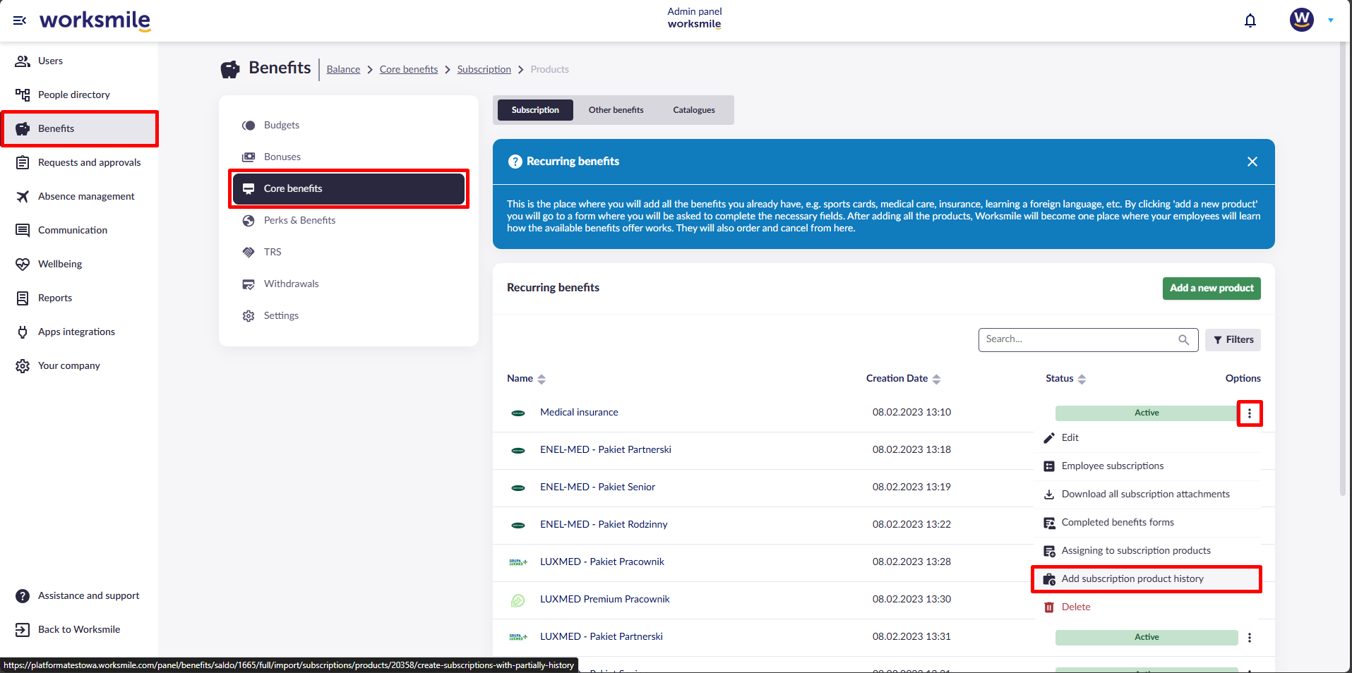 How to add a subscription product history? – Worksmile