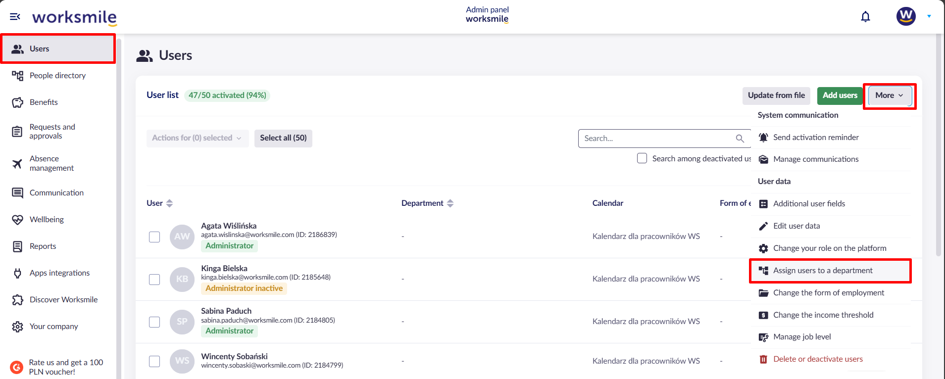 How to add users to a department? – Worksmile